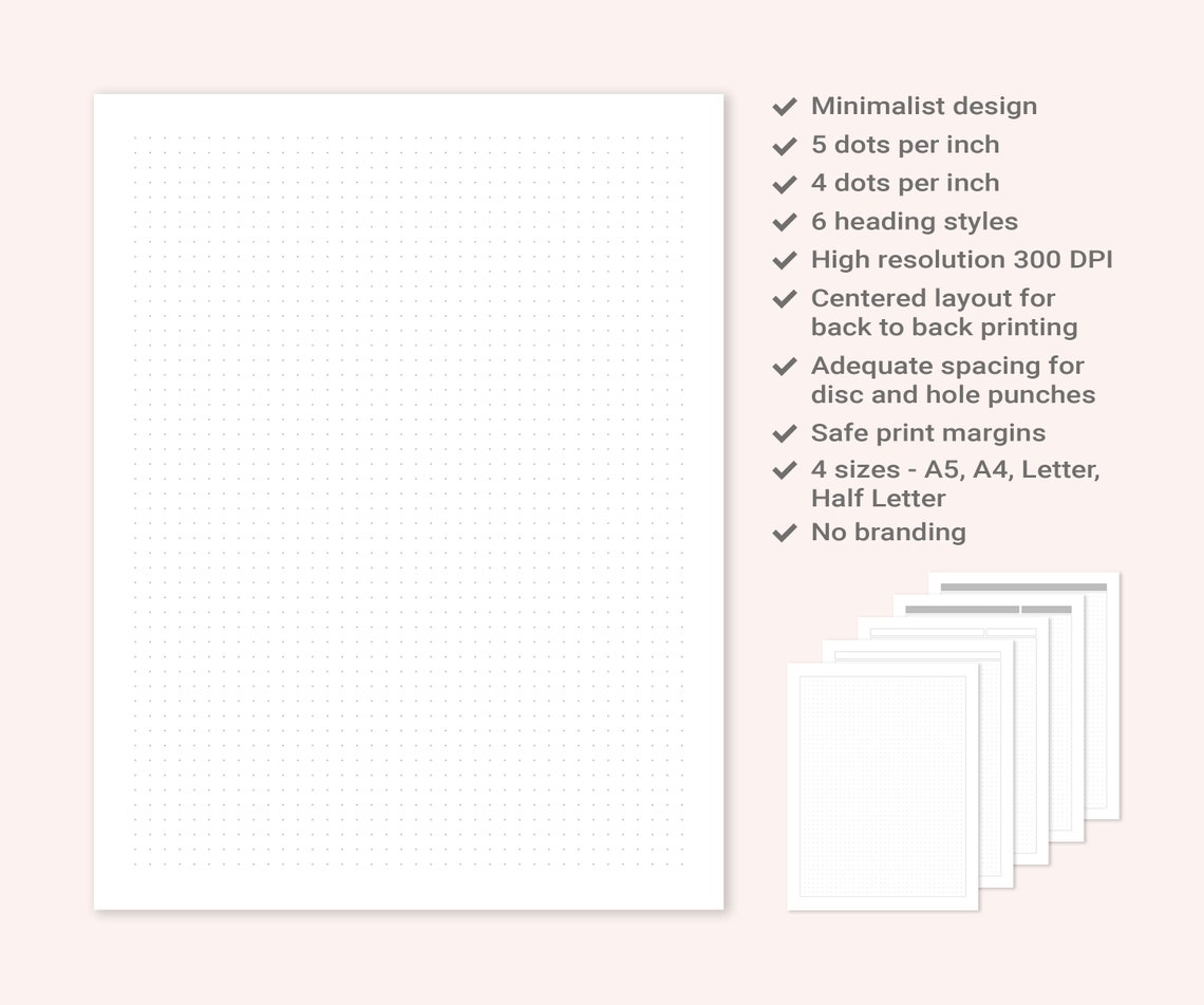 Dot Grid Paper Templates - Printable (5x5) 5 Dots per Inch, (4x4) 4 ...
