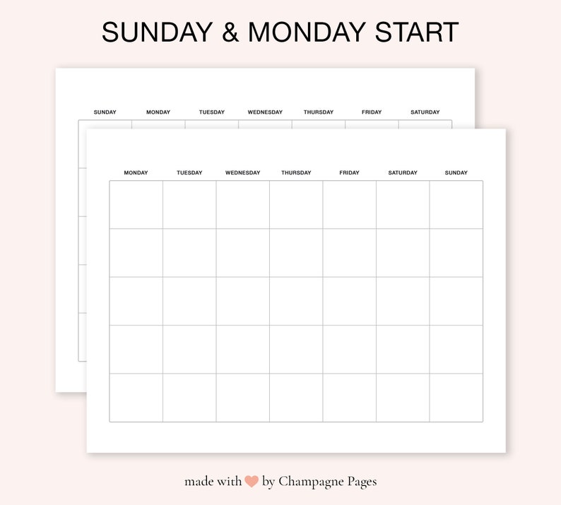 Landscape Editable/fillable Blank Monthly Calendar, Horizontal Undated ...