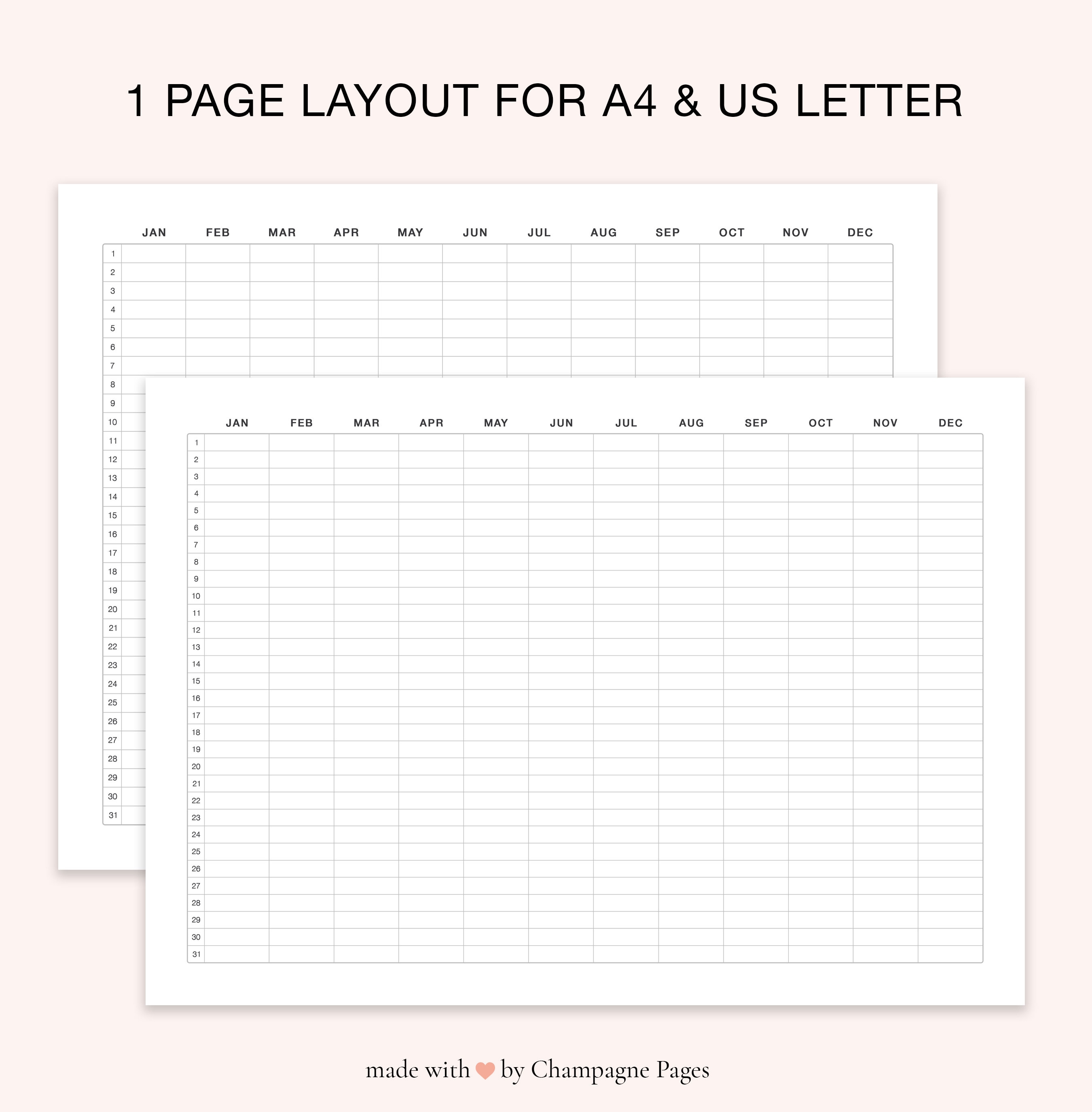 Landscape Yearly Calendar, Printable Yearly Overview, Year at A Glance ...