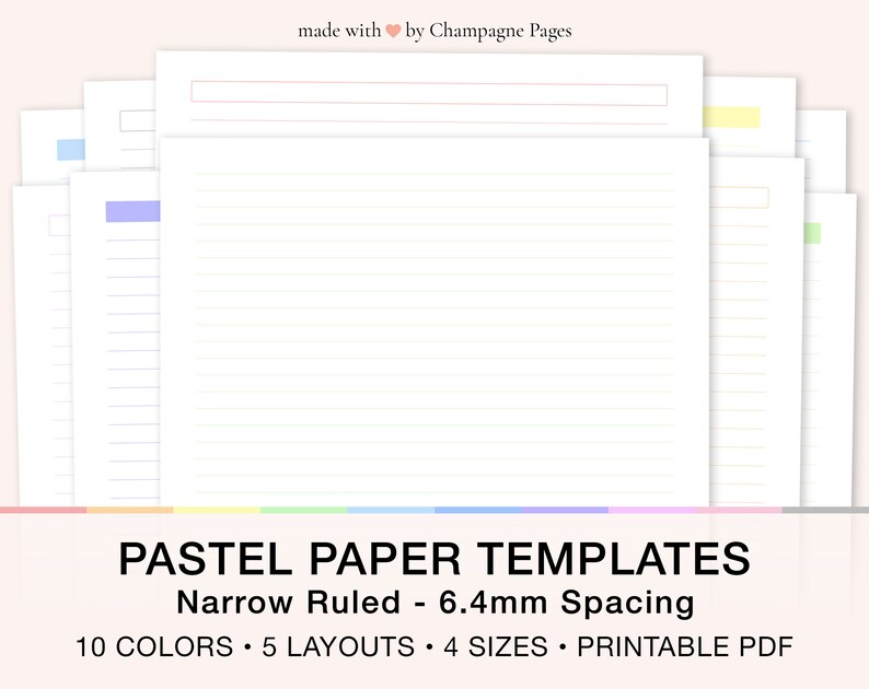 Printable Paper Templates - Narrow Ruled, 6.4mm Spacing Lined Paper ...