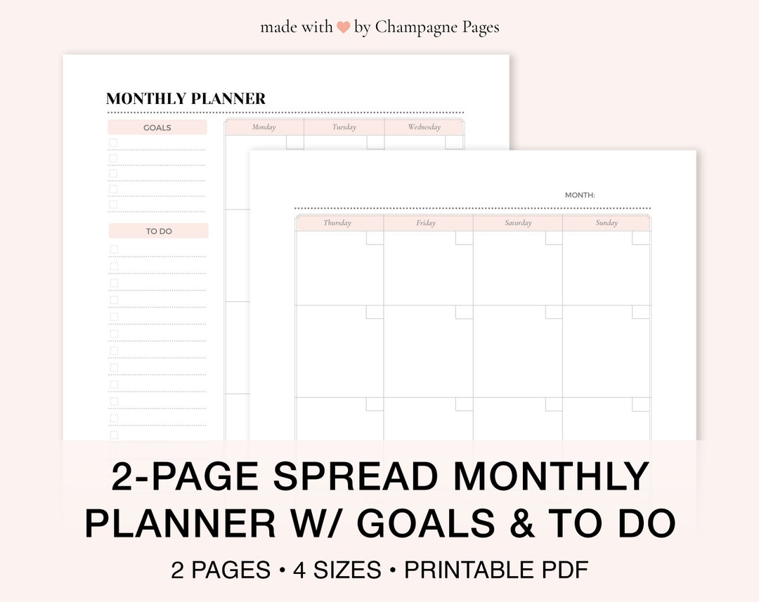 Monthly Planner Template, Goal & To-do List, A5 A4 Letter Sizes ...
