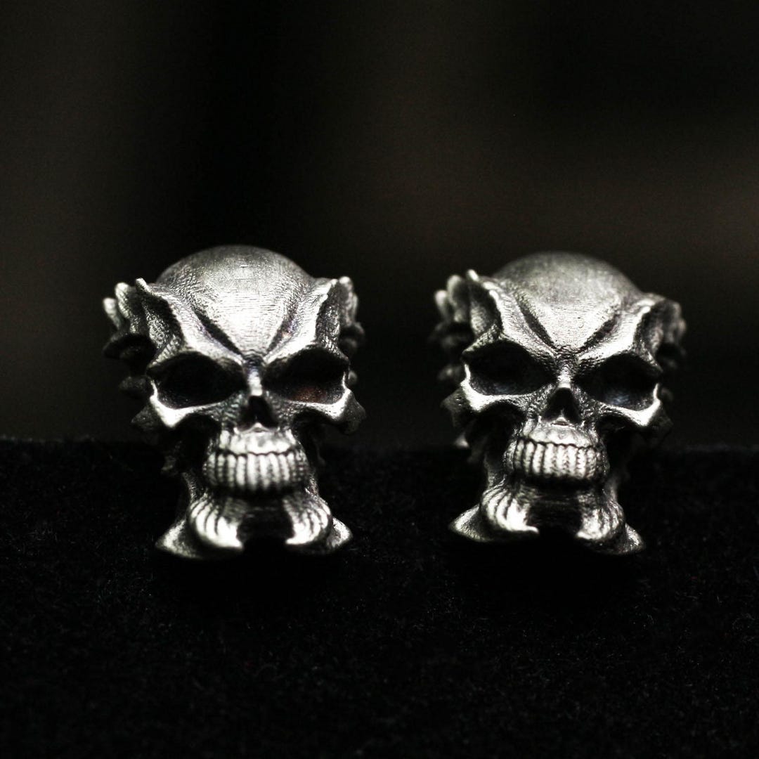 Sterling Silver Skull Earrings - Gothic Knight Helmet Design - Etsy