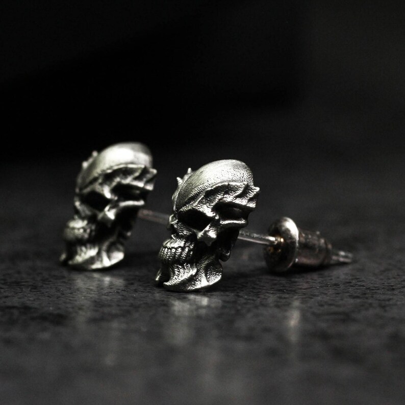 Sterling Silver Skull Earrings - Gothic Knight Helmet Design - Etsy