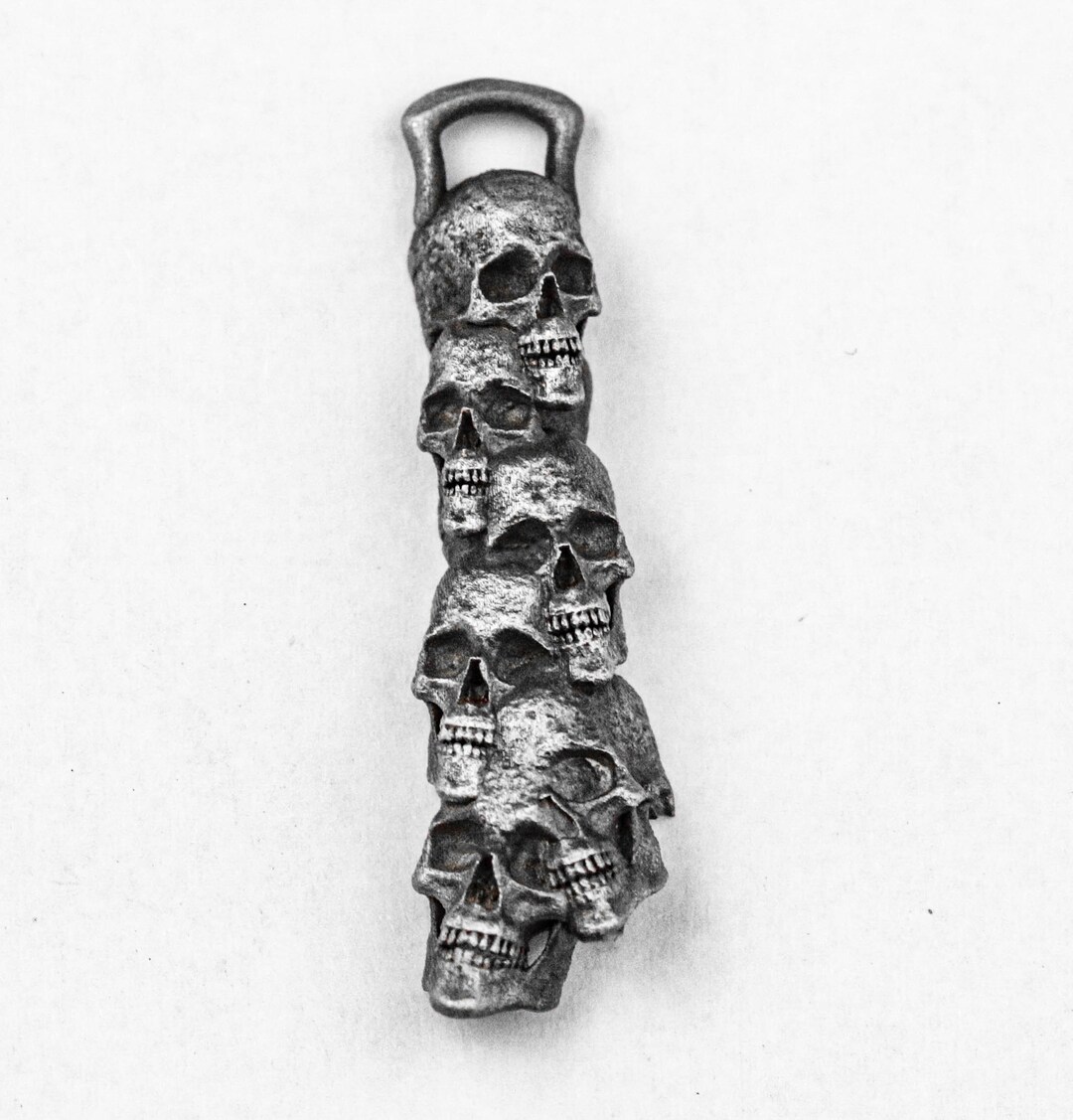 Stacked Skull Column Pendant Necklace Hell Soul Totem Silver Jewelry ...