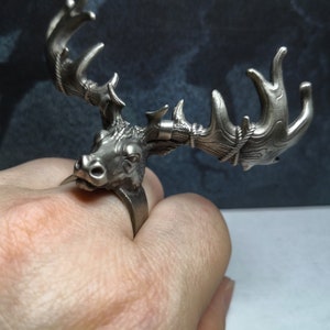 Majestic Great Horned Elk Ring Silver Elk Ring Gift Gothic Men's Ring ...