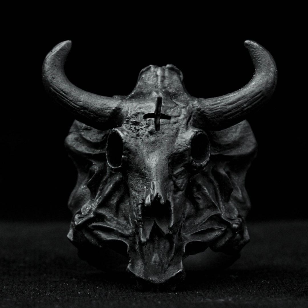 925 Silver Bull Skull Ring - Gothic Devil Horn Jewelry - Etsy