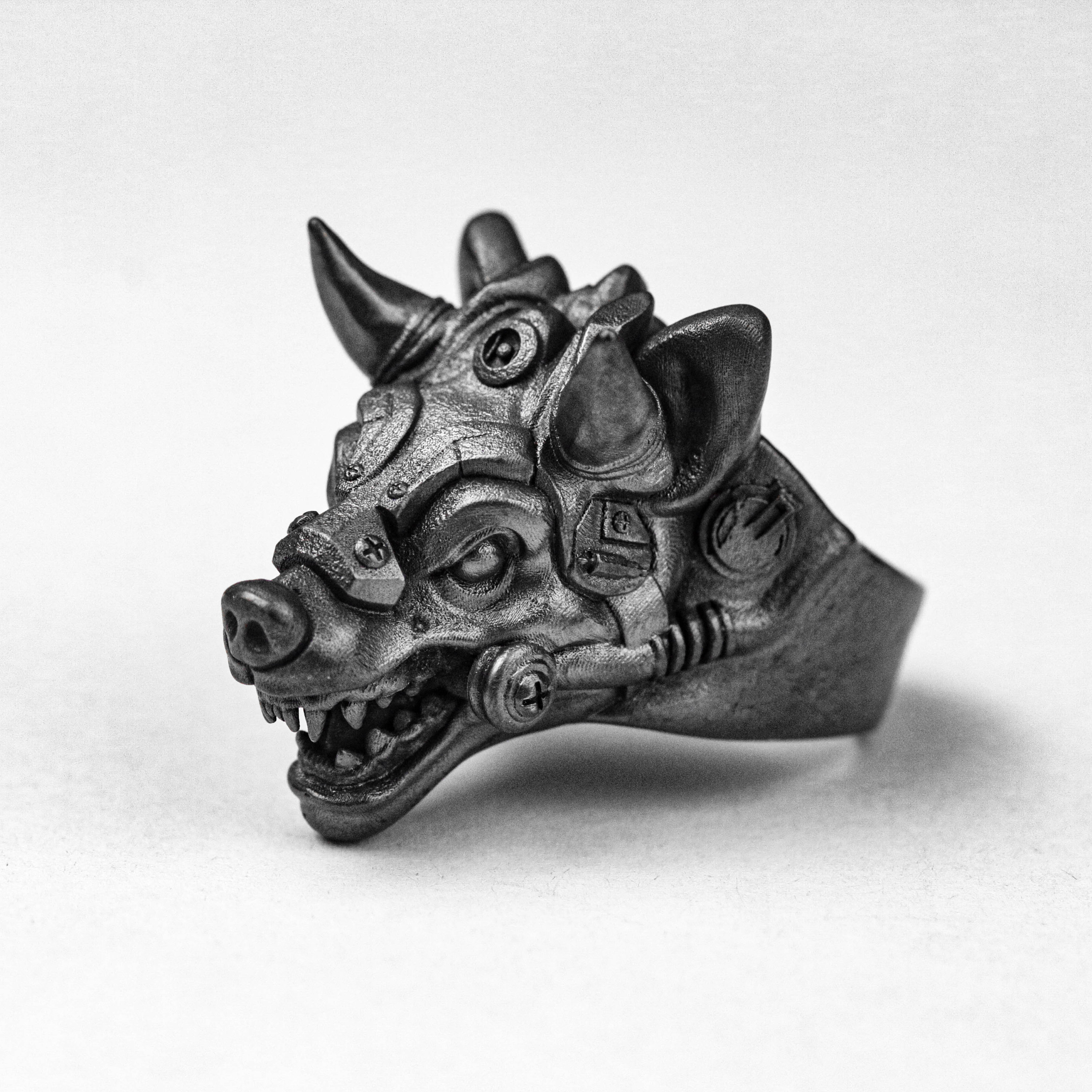 Hyena Tooth Ring, Mechanical Wolf Dog, Brass & Sterling Silver - Etsy