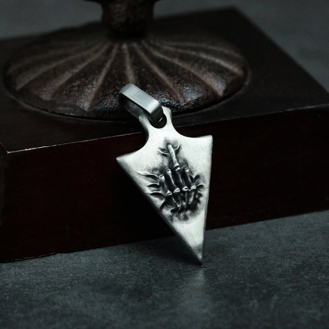 Vertical Middle Finger Upward Triangle Pendant Necklace 925 Silver ...