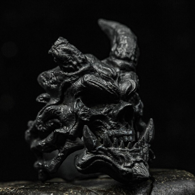 Handmade Silver Skull Devil Ring, Cyberpunk Helmet Jewelry - Etsy