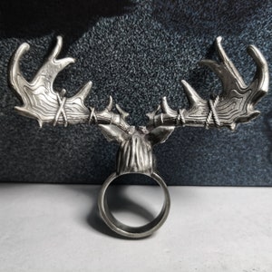 Majestic Great Horned Elk Ring - Silver Elk Ring Gift - Gothic Men's ...