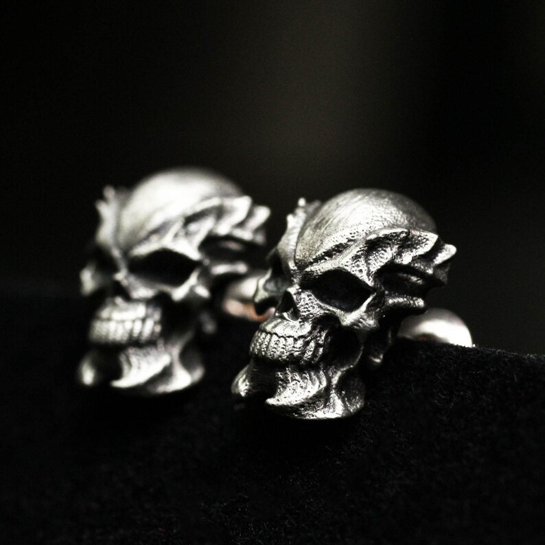 Sterling Silver Skull Earrings - Gothic Knight Helmet Design - Etsy