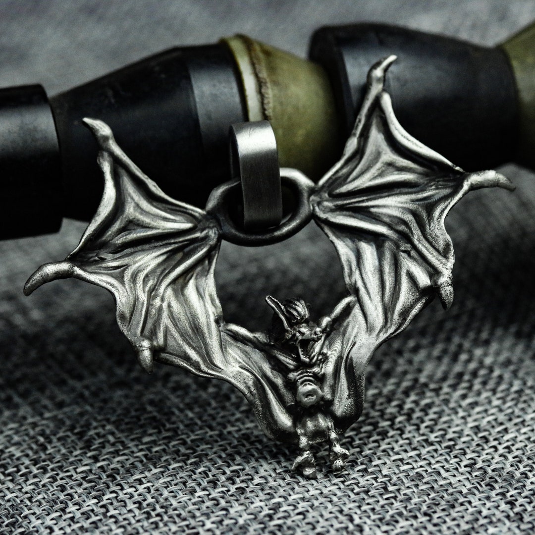 Roaring Bat Pendant - Gothic Animal Necklace - Bat Necklace - Unique ...