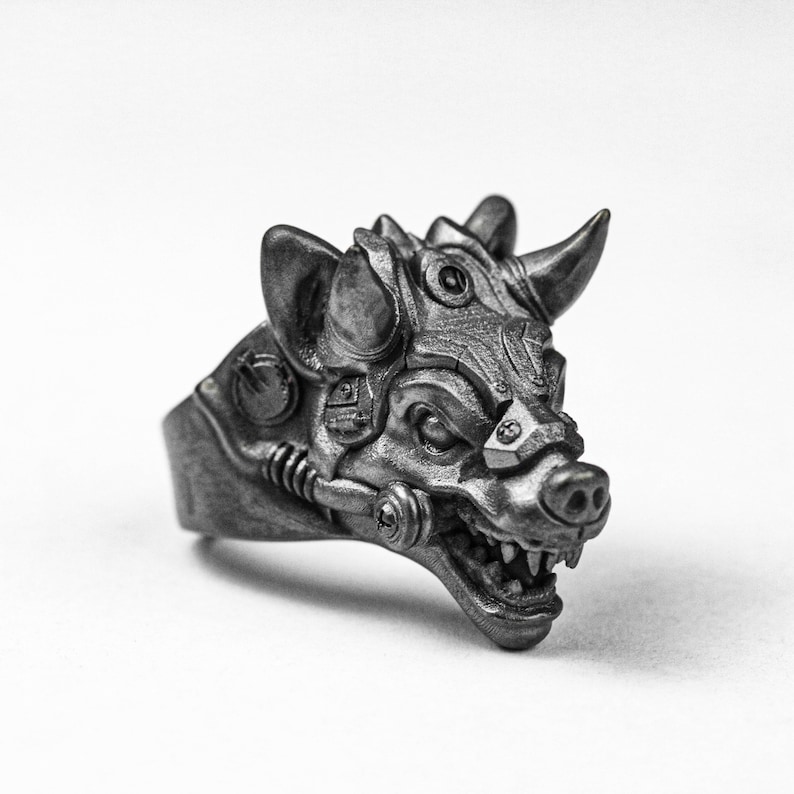 Hyena Tooth Ring, Mechanical Wolf Dog, Brass & Sterling Silver - Etsy