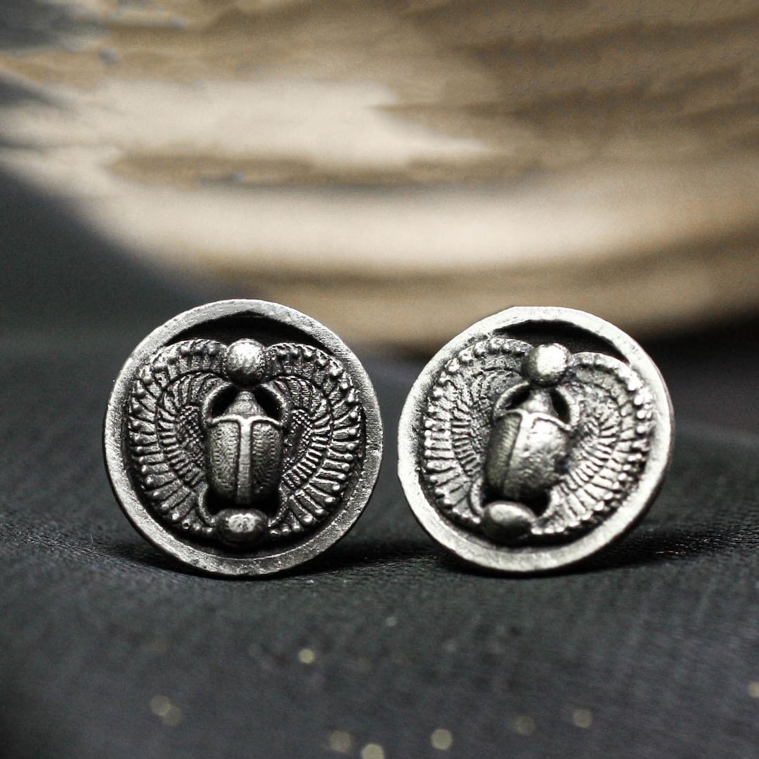 Ancient Egyptian Scarab Earrings, Scarab Totem Earrings on a Disk, Religious Emblems, Symbolic ...