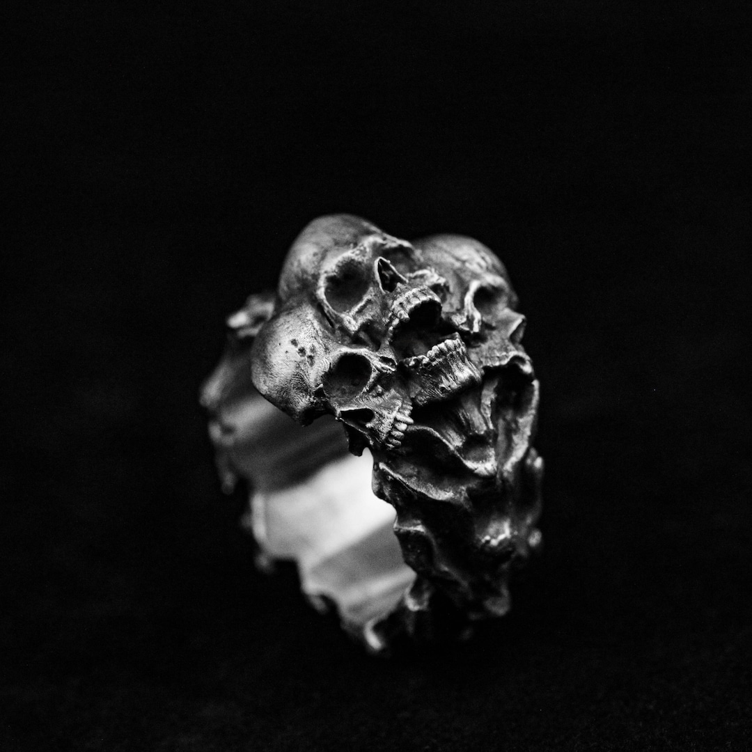 Adjustable Skull Ring Gothic Halloween Three-headed Skull Spine Devil ...
