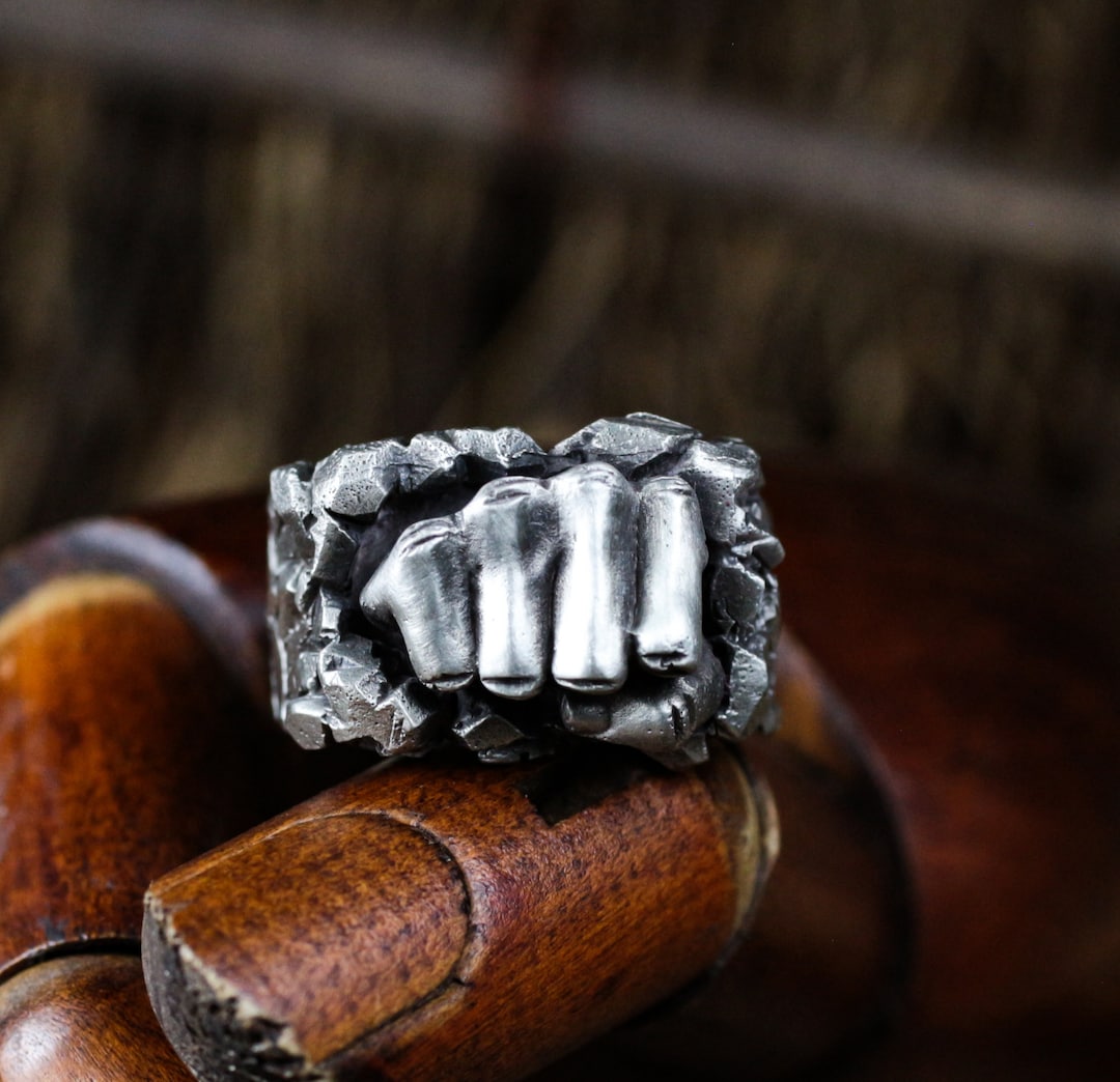 Iron Fist Clenched Fist Ring Power Charm Sculpture Boxing Champion Full ...