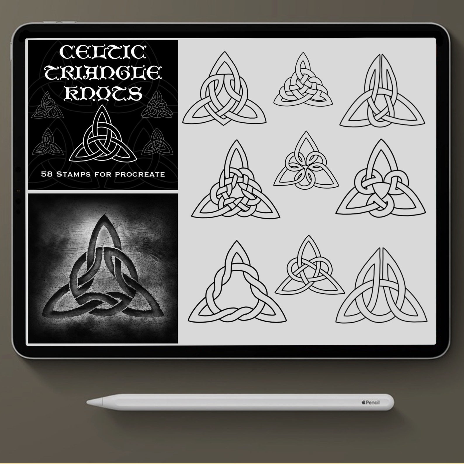 Procreate Tattoo Brush Set 58 Celtic Triangle Knots Stamps | Etsy