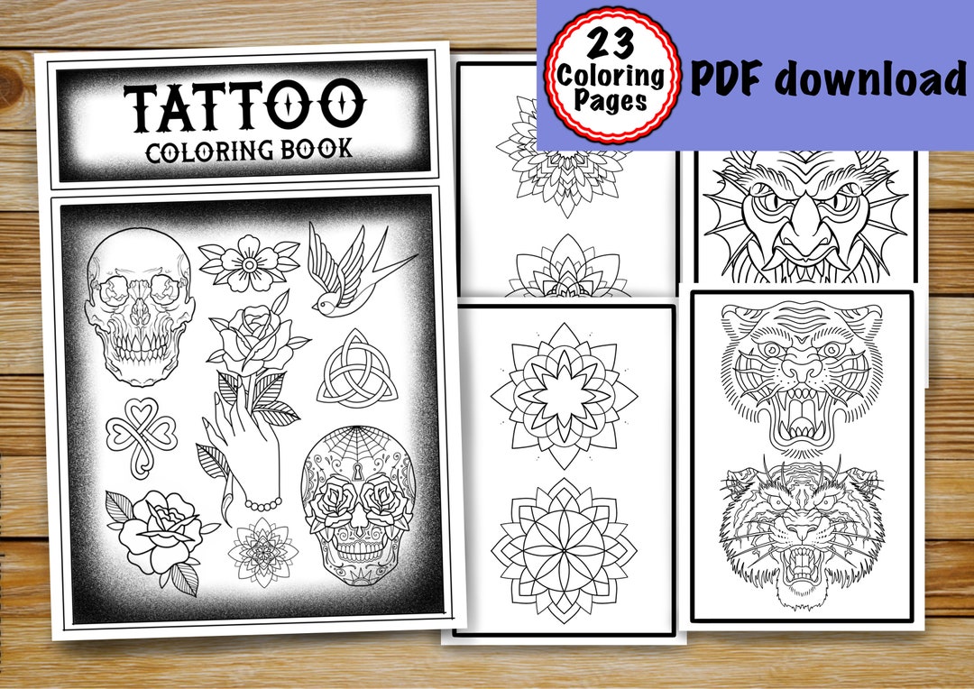 23 Tattoo Design Coloring Pages for Adults, Pdf Coloring Pages Digital ...