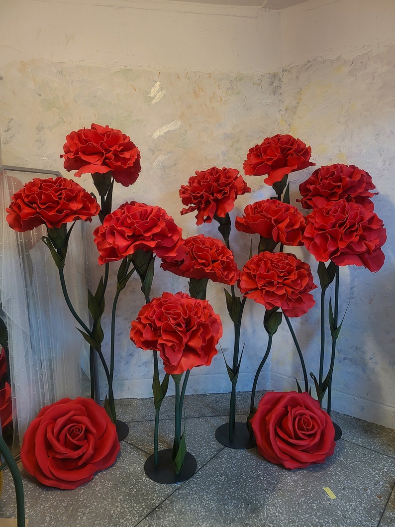 Flower Set of 3 Giant Foam Carnations on Metal Stand, Mother's Day ...