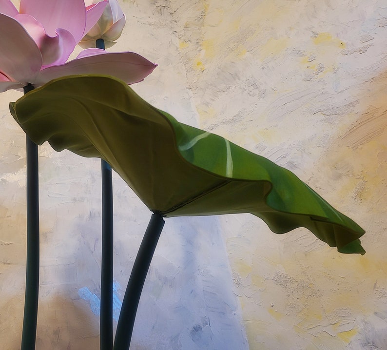 Set of 2 Giant Bubble Lotus Flowers and 1 Lotus Leaf on Metal Stand ...