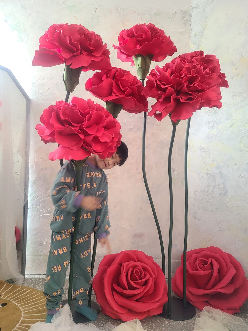 Flower Set of 3 Giant Foam Carnations on Metal Stand, Mother's Day ...