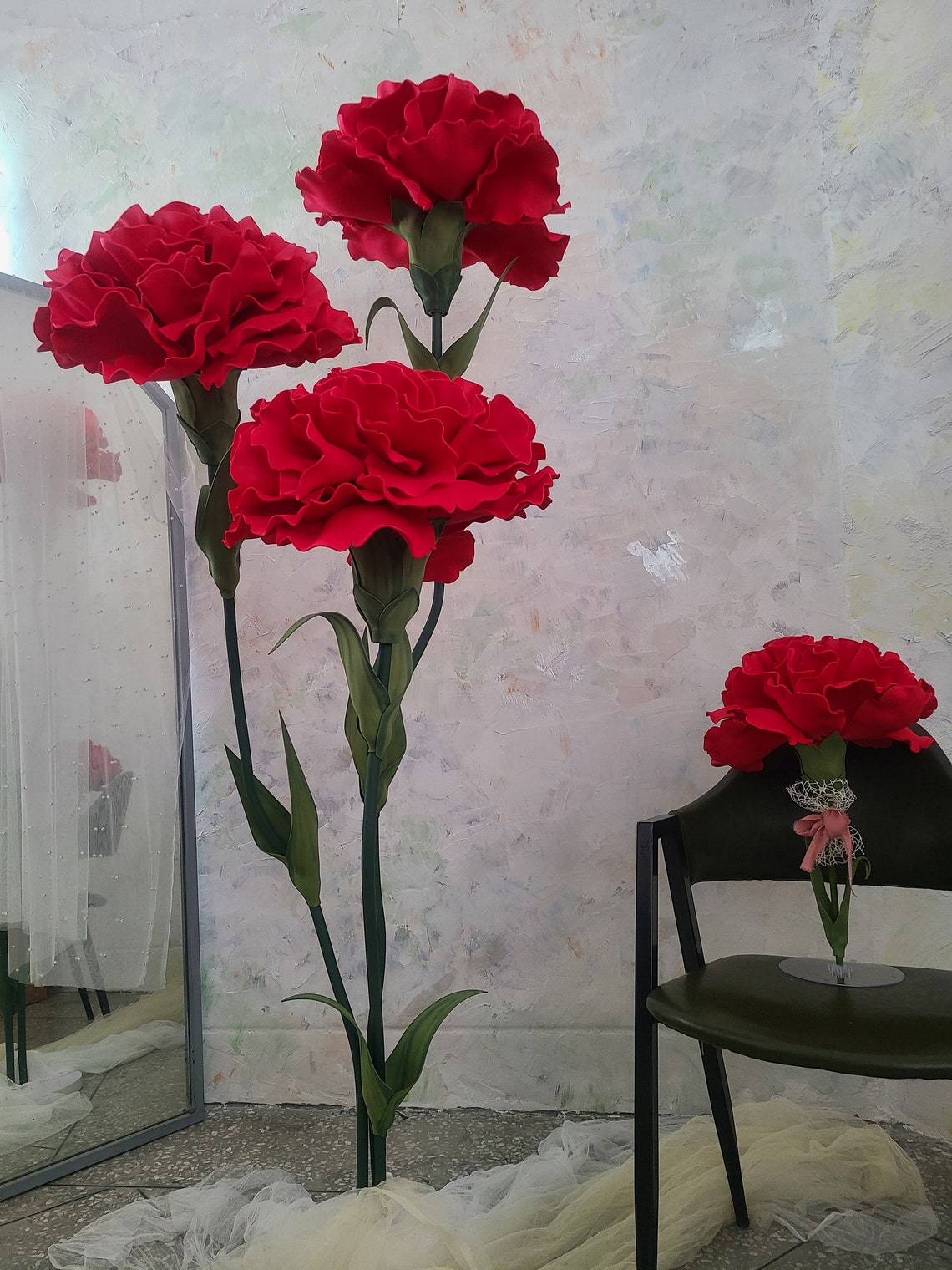 Flower Set of 3 Giant Foam Carnations on Metal Stand, Mother's Day ...