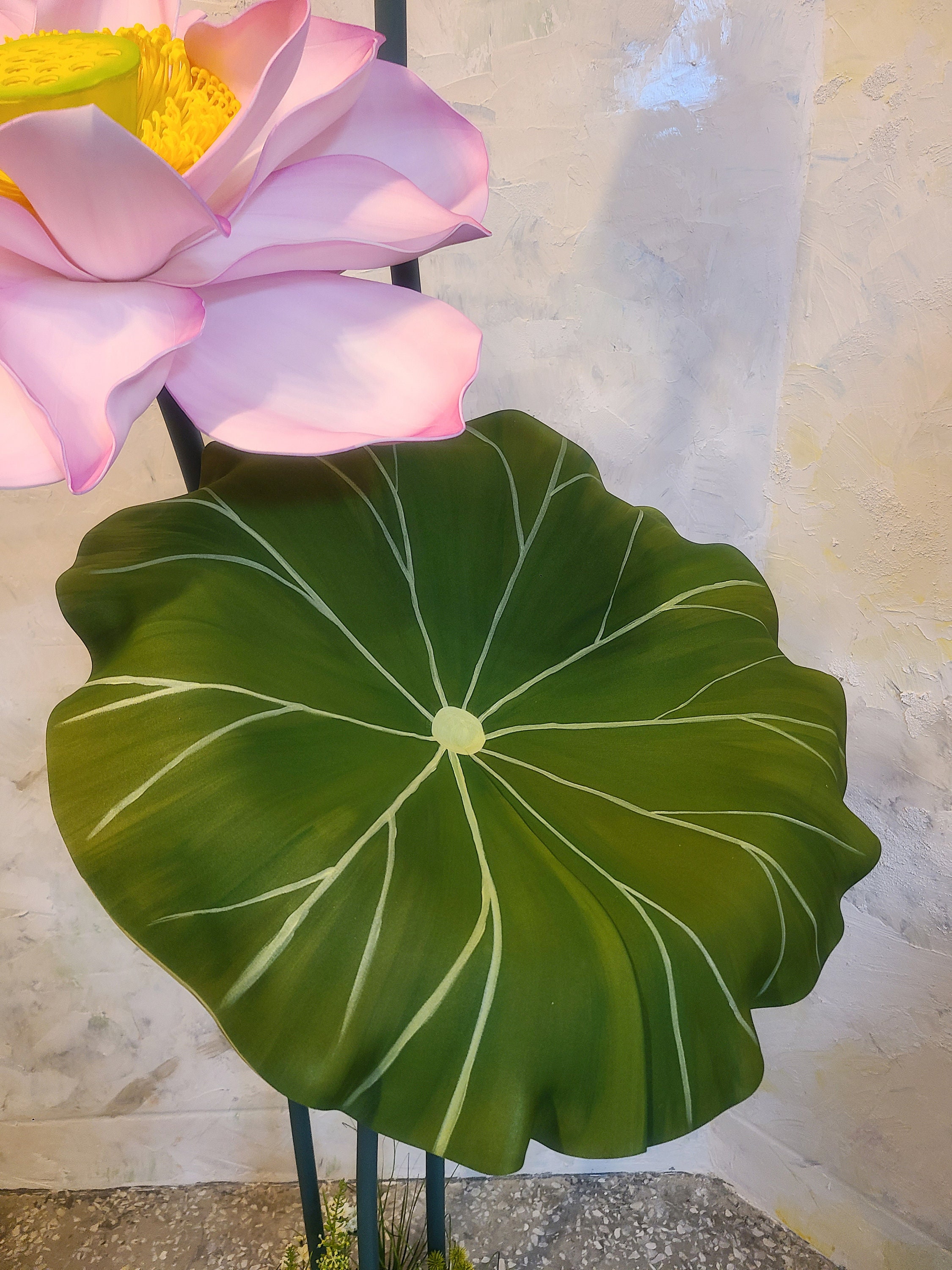 Set of 2 Giant Bubble Lotus Flowers and 1 Lotus Leaf on Metal Stand ...