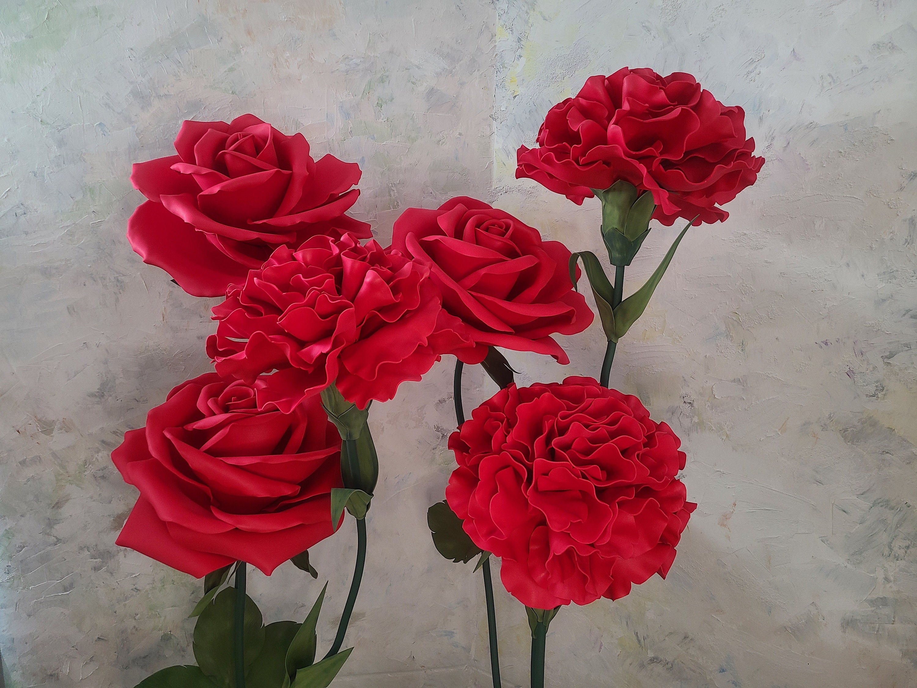 Flower Set of 3 Giant Foam Carnations on Metal Stand, Mother's Day ...
