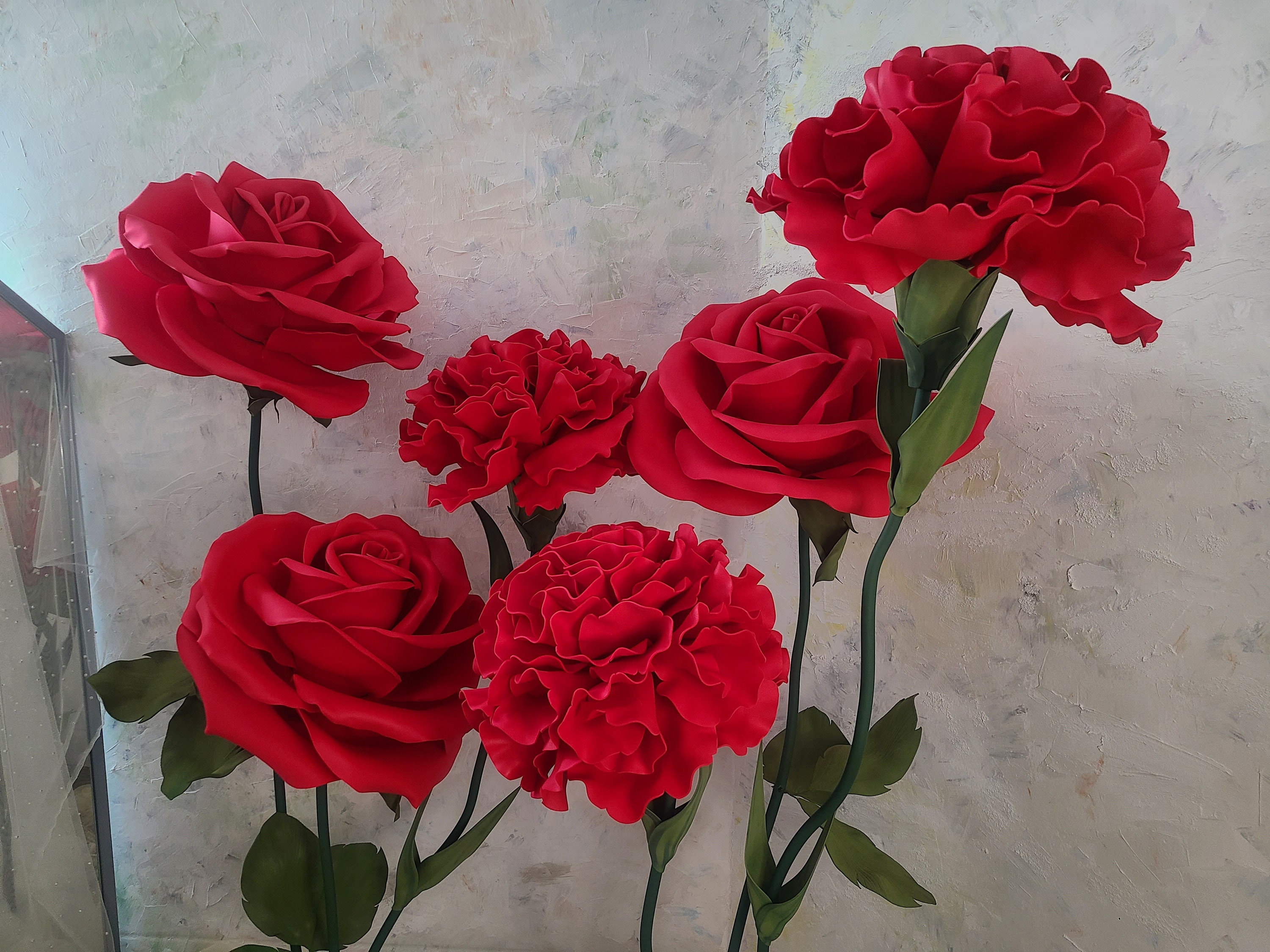 Flower Set of 3 Giant Foam Carnations on Metal Stand, Mother's Day ...