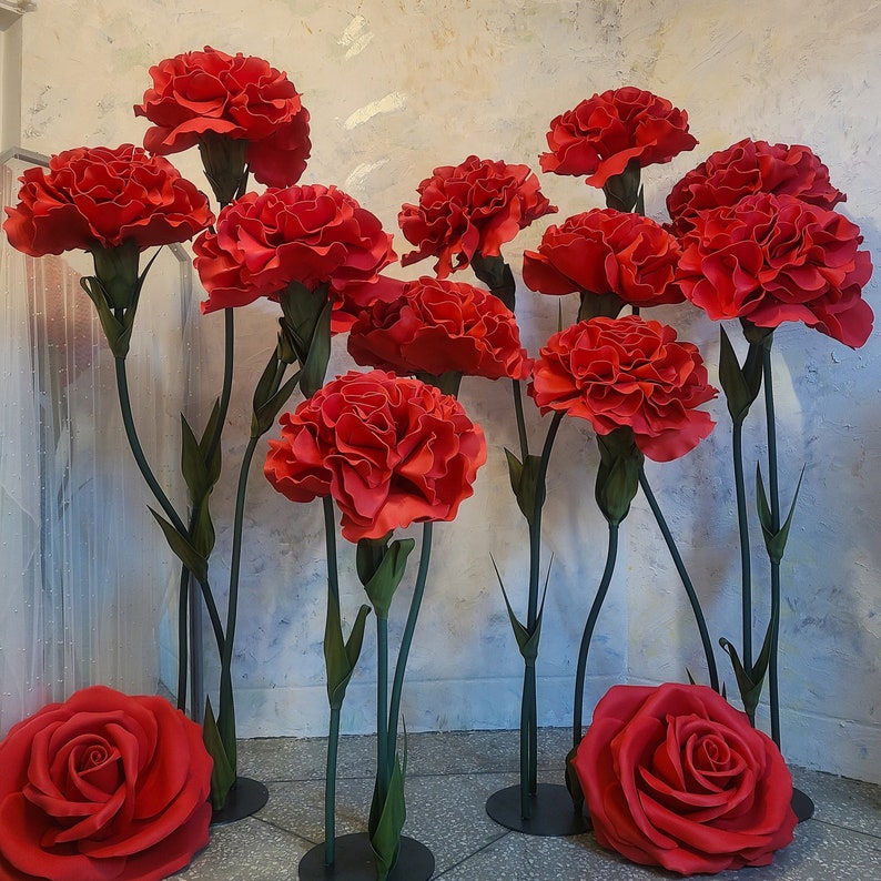 Flower Set of 3 Giant Foam Carnations on Metal Stand, Mother's Day ...