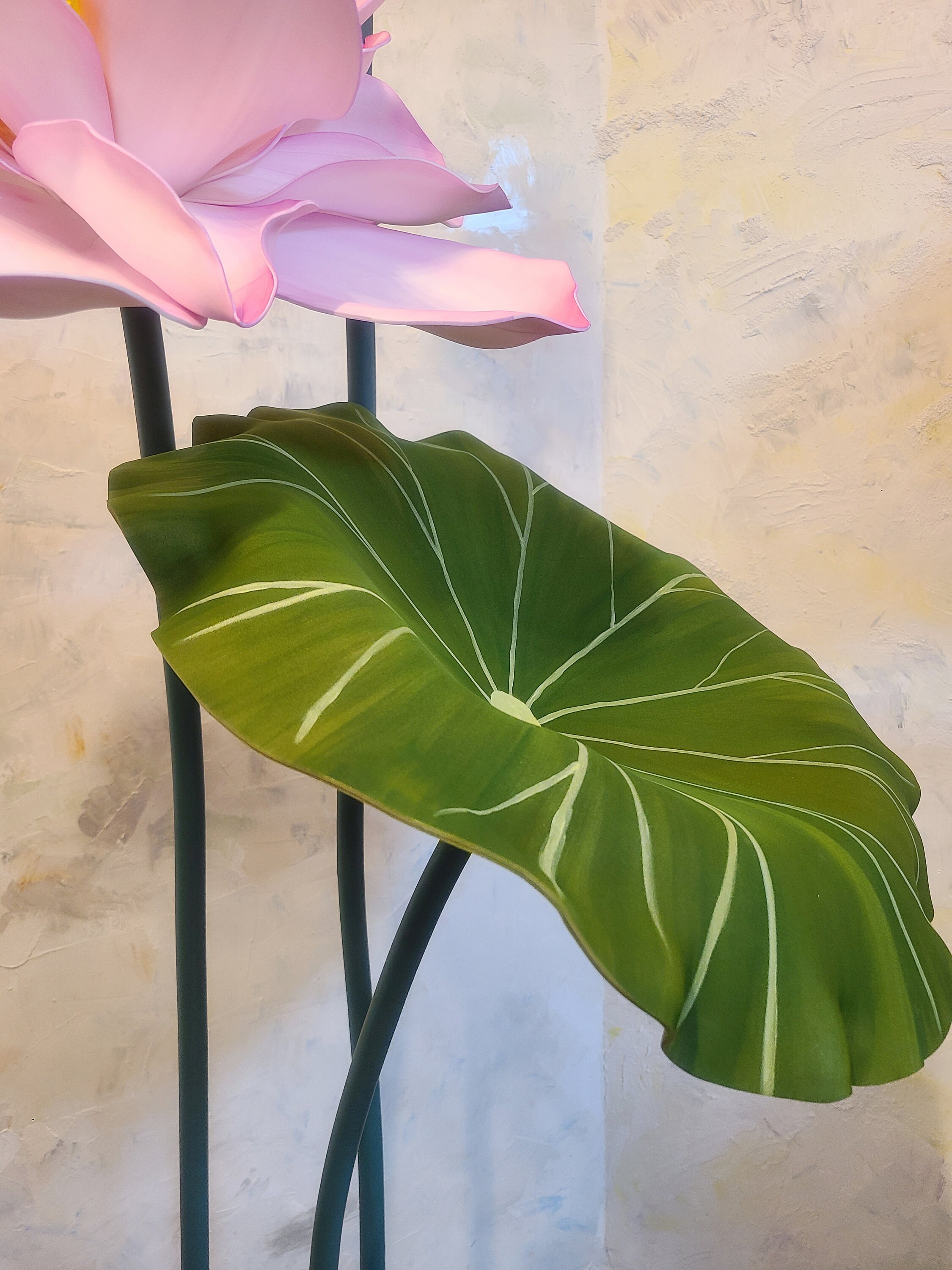 Set of 2 Giant Bubble Lotus Flowers and 1 Lotus Leaf on Metal Stand ...