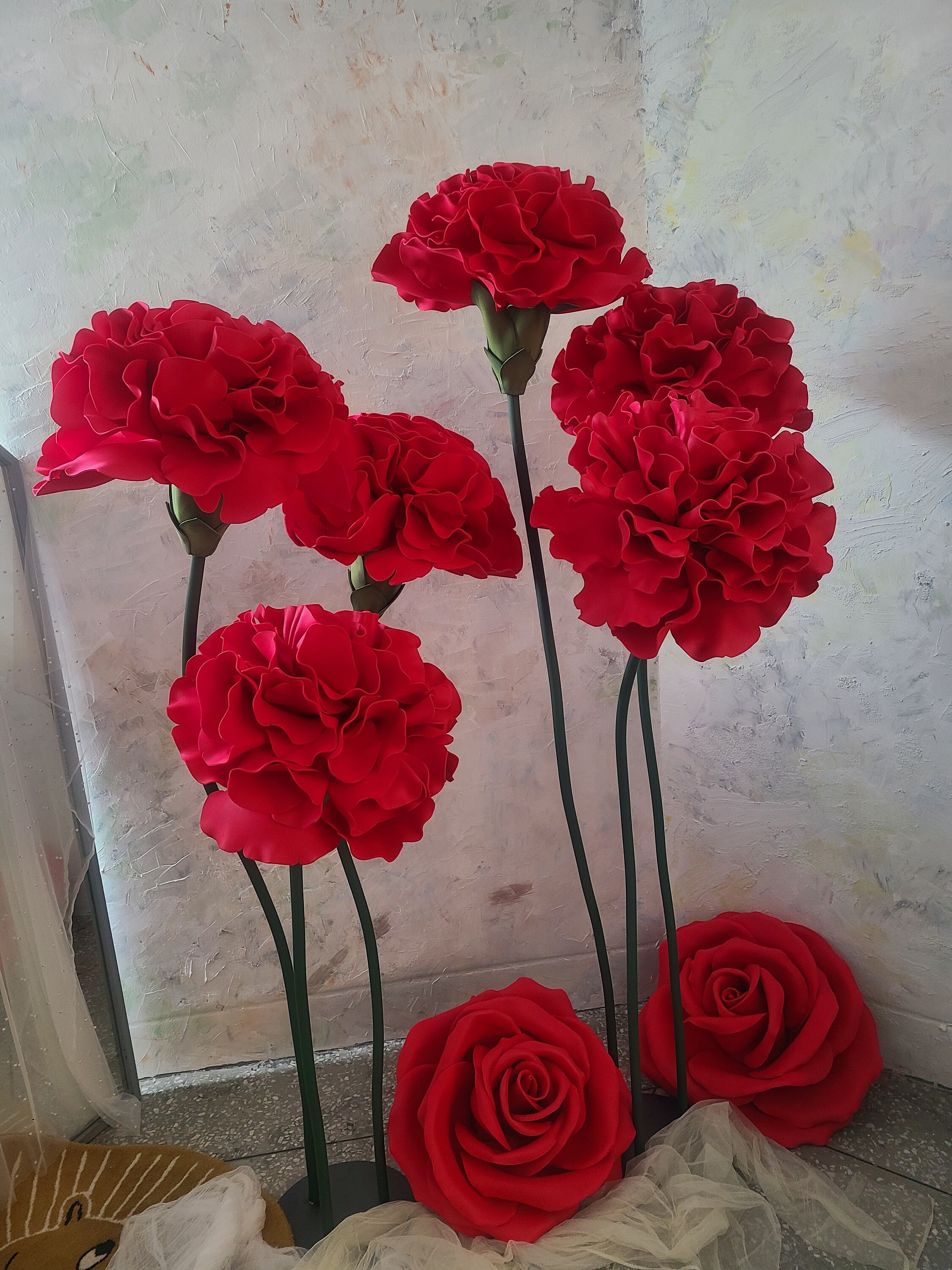 Flower Set of 3 Giant Foam Carnations on Metal Stand, Mother's Day ...