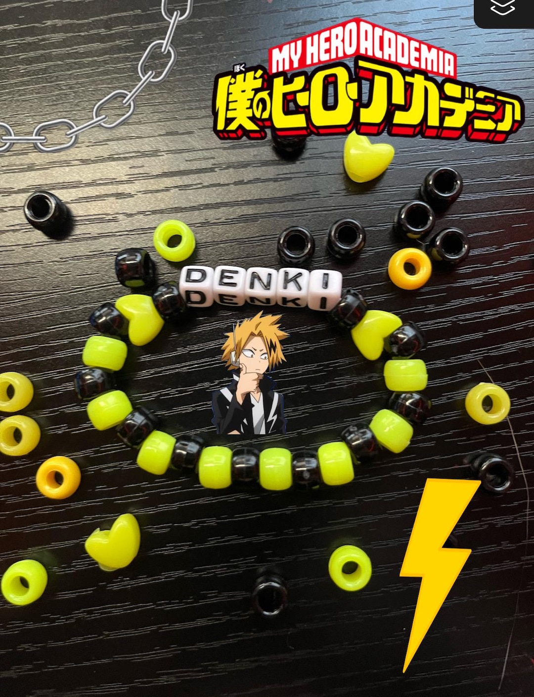 Kandi Denki Beaded Bracelet • Black • Yellow • - Etsy