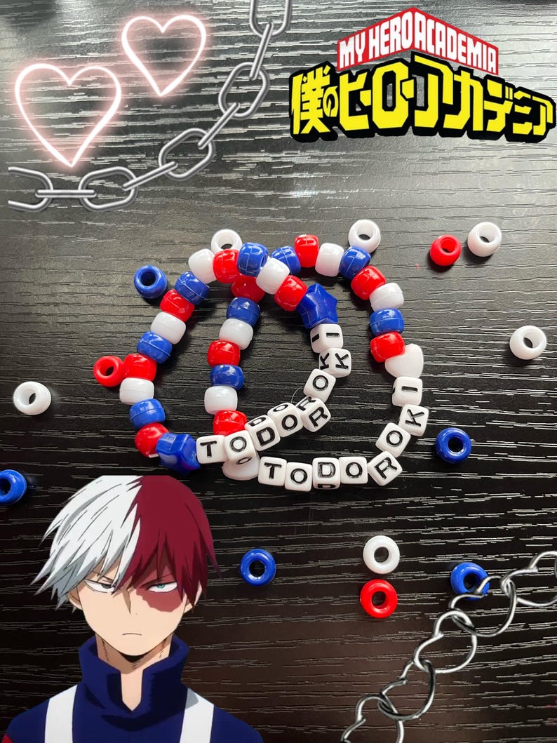 Kandi Shoto Todoroki Beaded Bracelet • Blue • Red • White • - Etsy