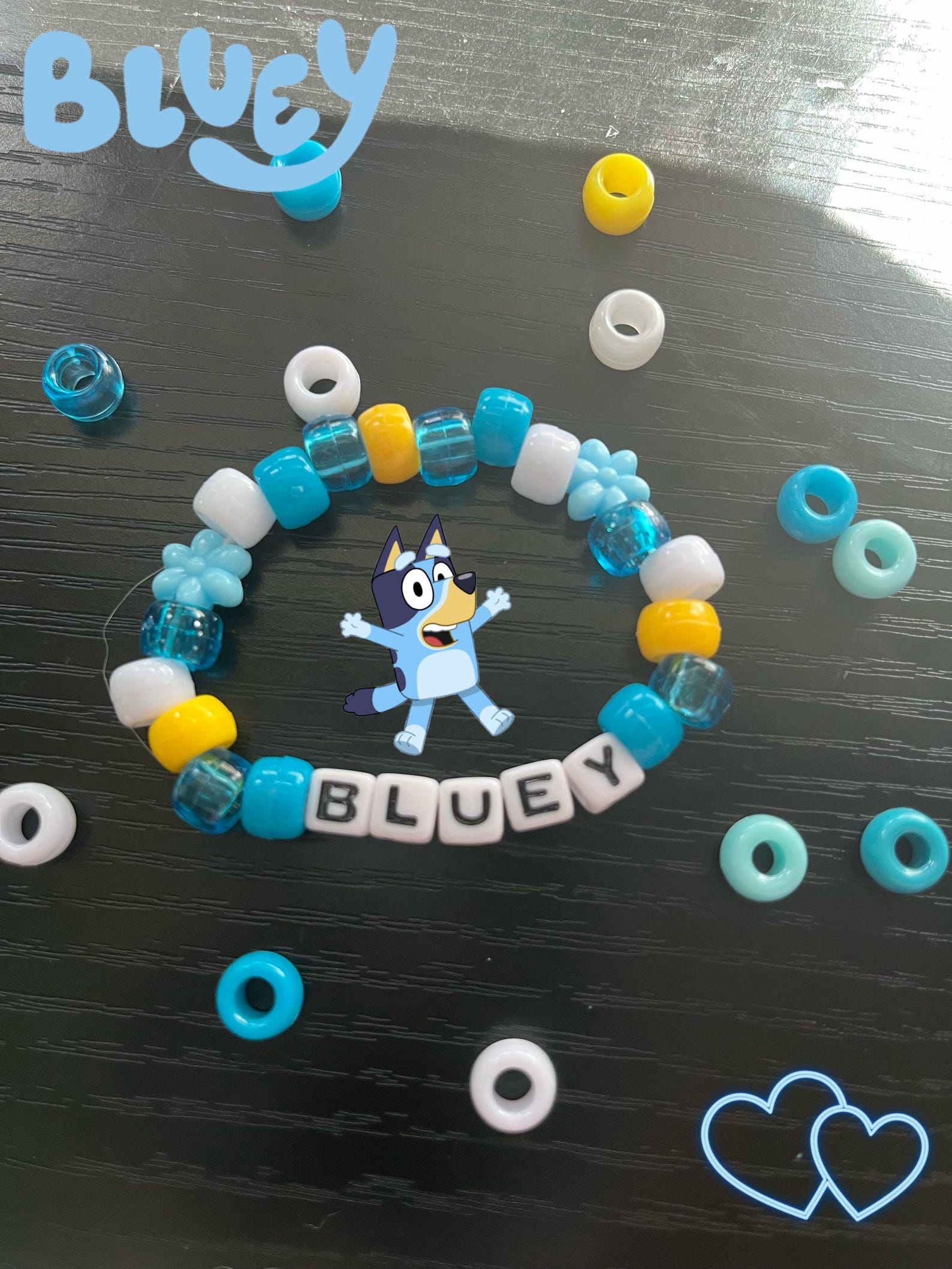 Bluey Inspired Kandi Bracelet – Blue White Yellow Flower Beads | Cute ...