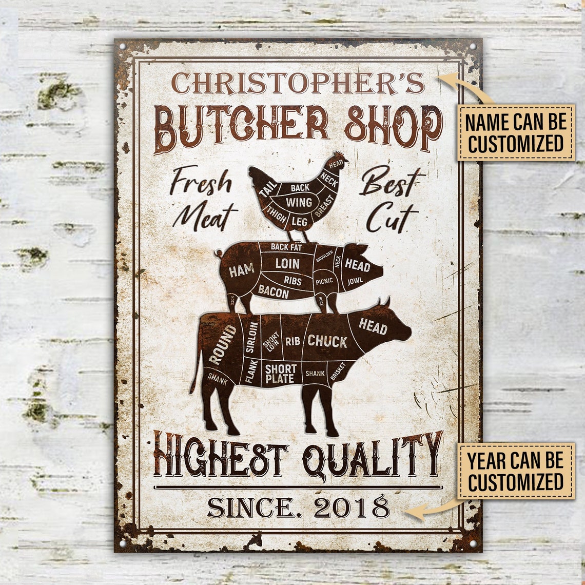 Personalized Butcher Shop Metal Sign Vintage Rust Styled Meat | Etsy