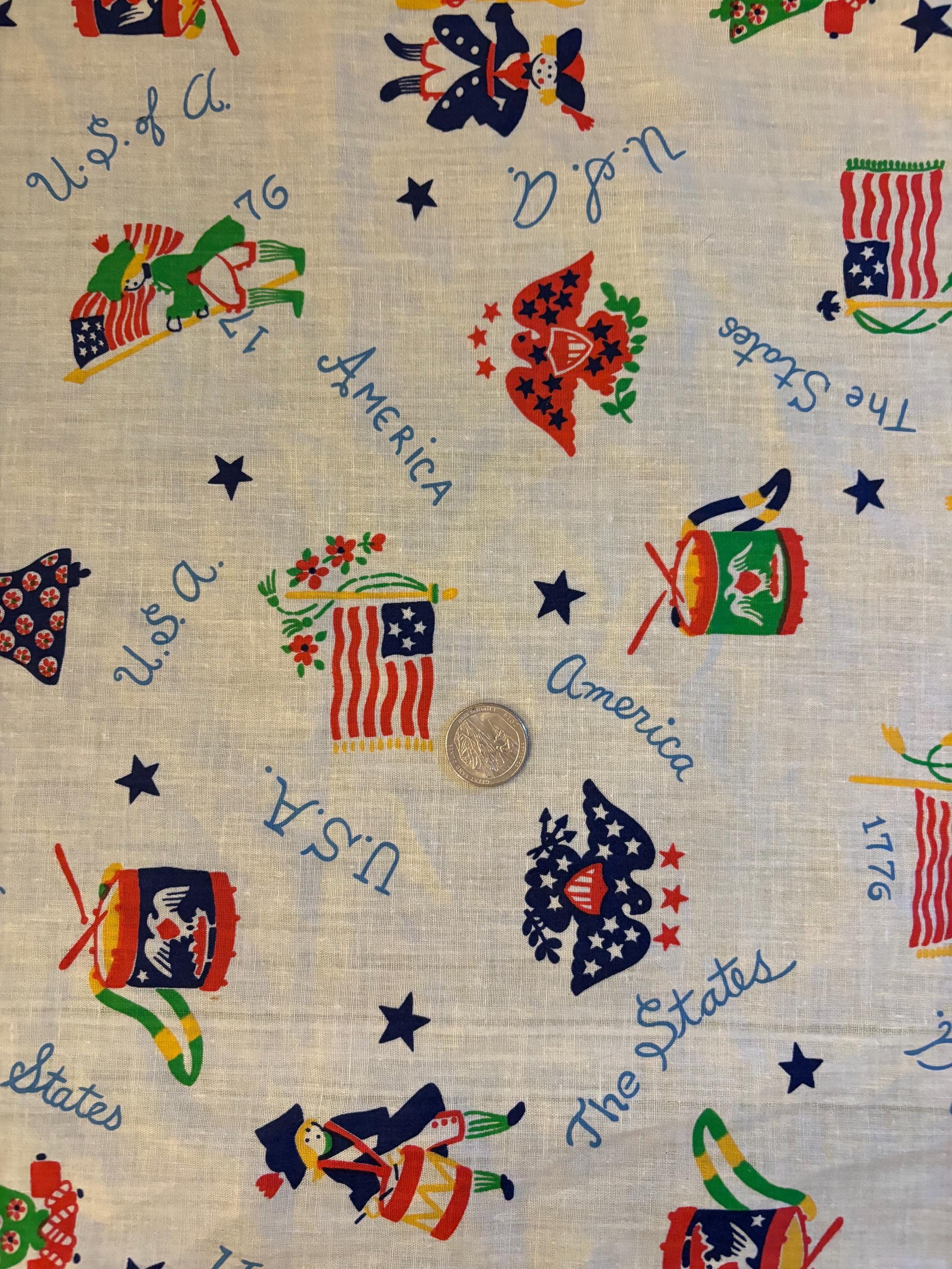 Vintage Patriotic USA America Cotton Fabric Remnant. 24 X 20the States ...
