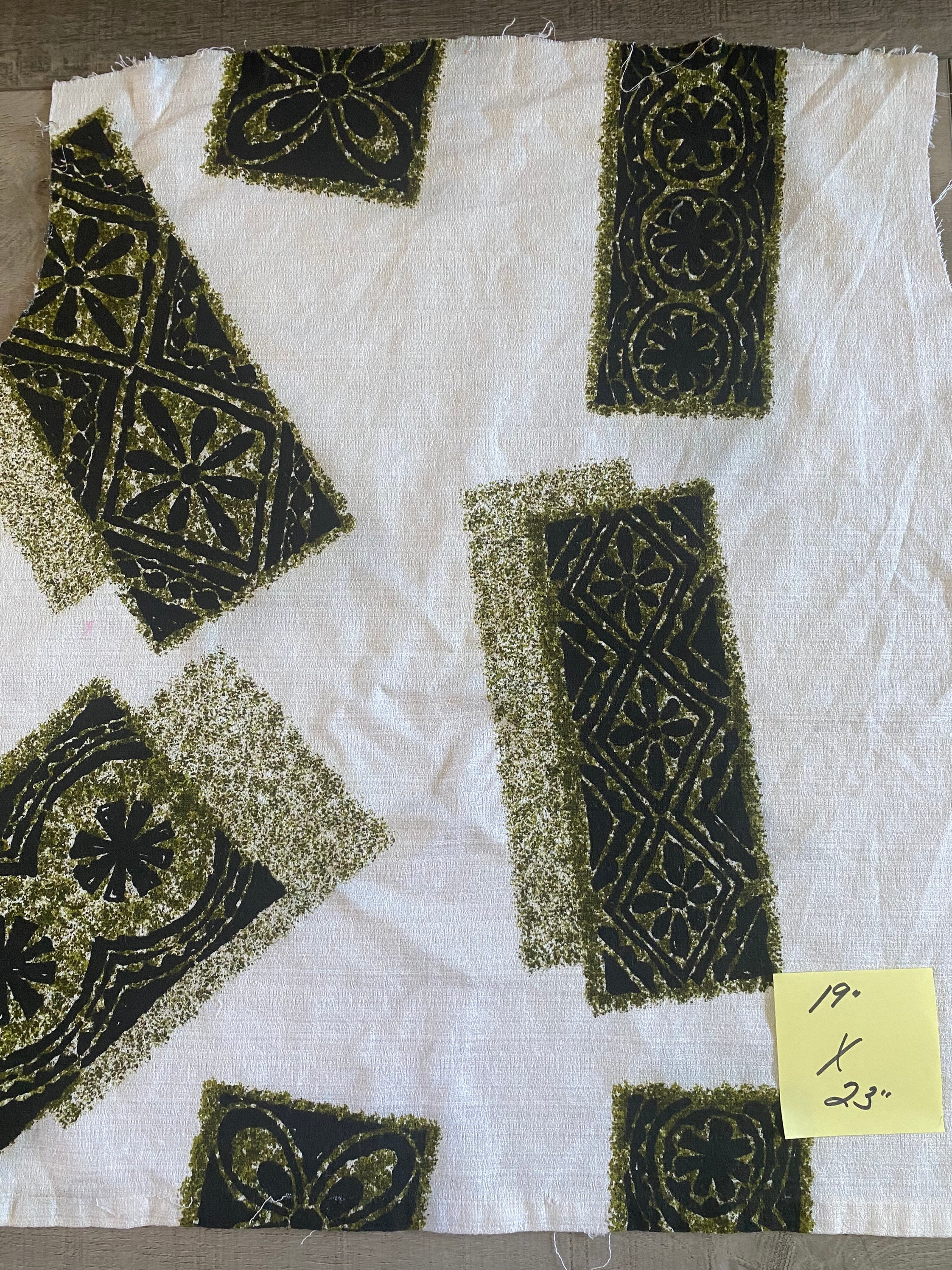 Lot of 3 Vintage Barkcloth Hawaiian Prints. Fabric Remnants. Olive ...