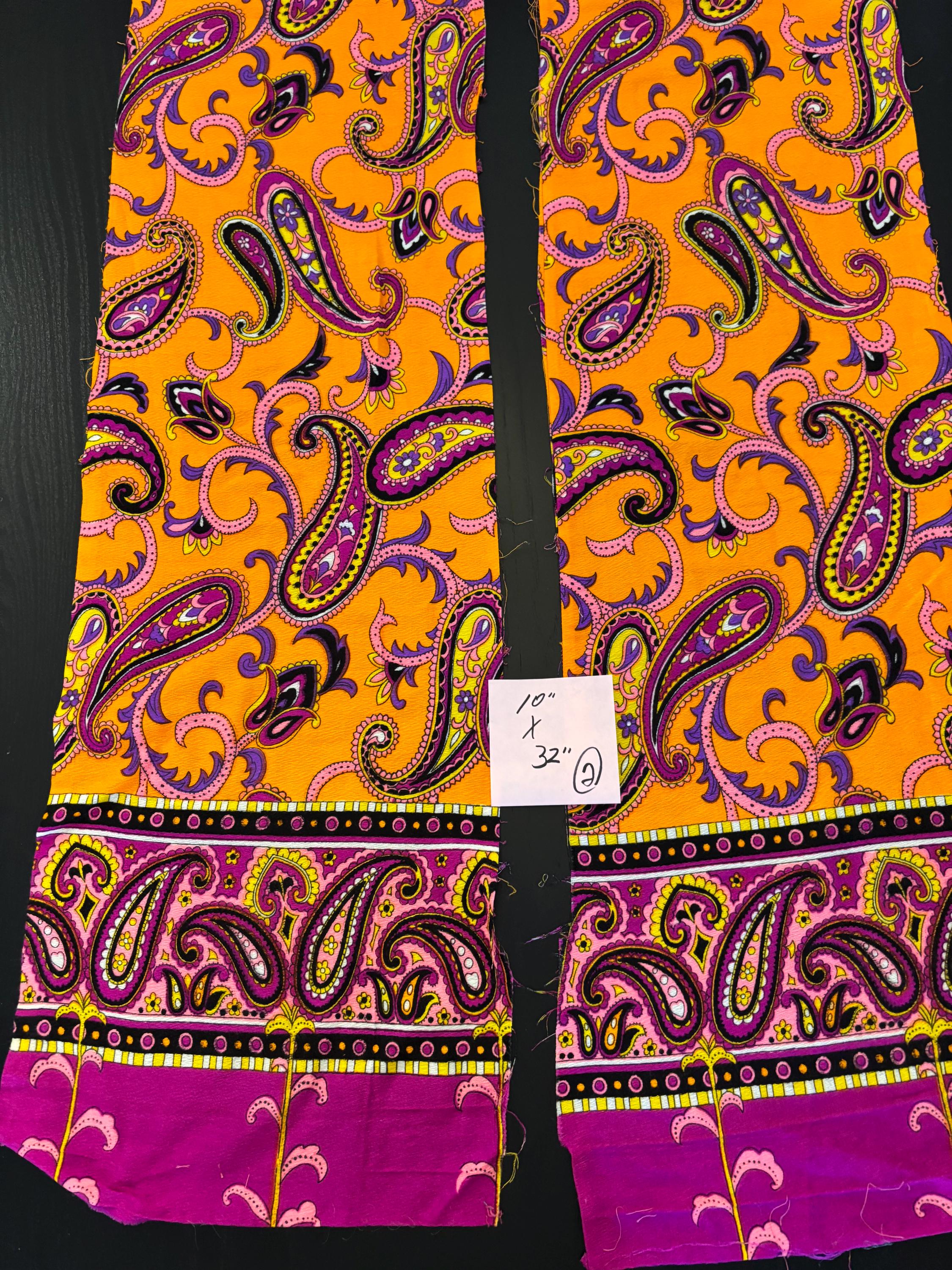 Lot of 2 Vintage 1960’s Paisley Prints Backcloth Remnants. Orange ...