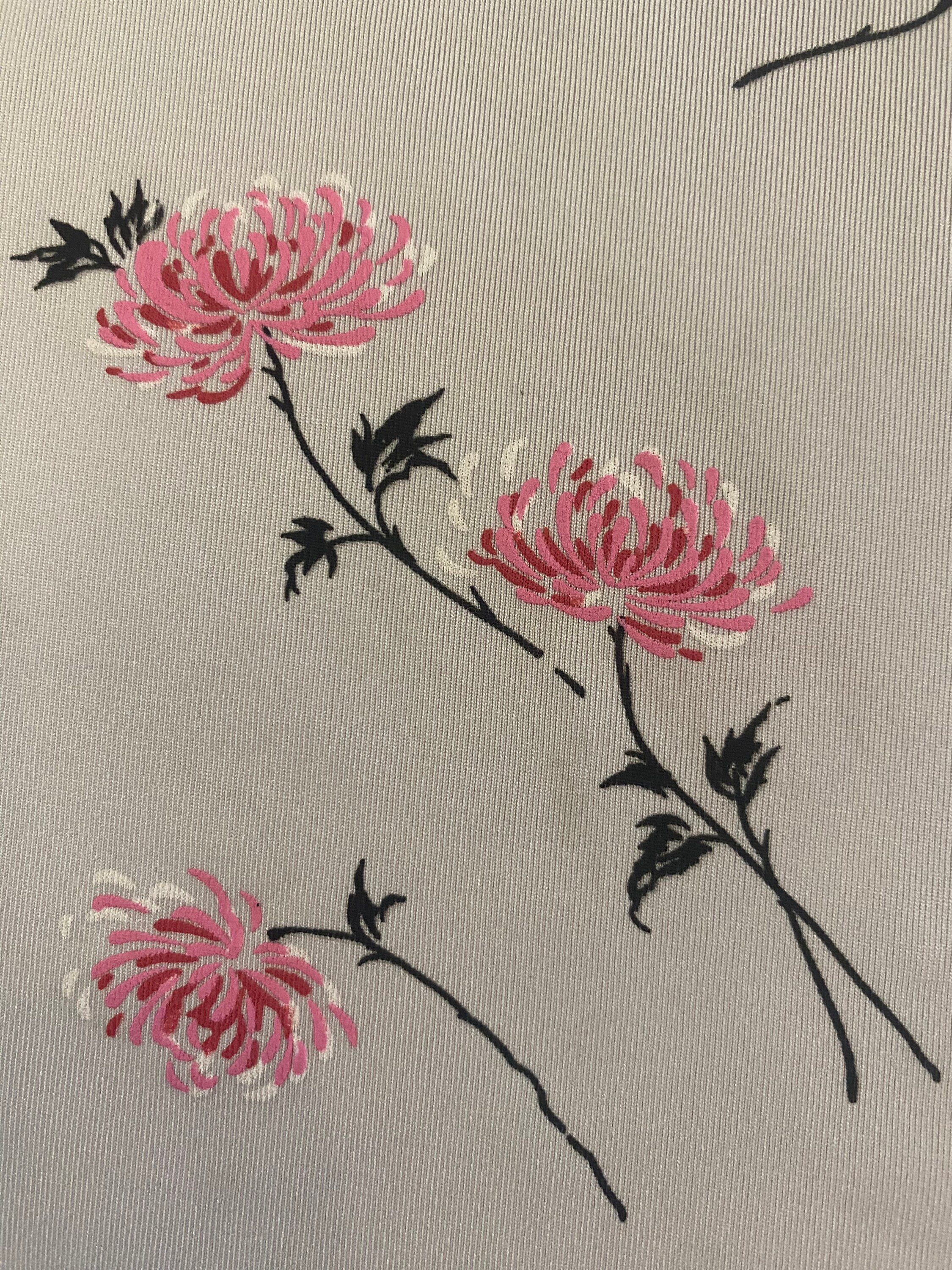 4 Way Stretch Knit Fabric Pale Gray With Pink Chrysanthemum Print 4 ...
