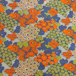 Vintage Flower Power Fabric Remnant. 60s/70s Orange Green Blue - Etsy