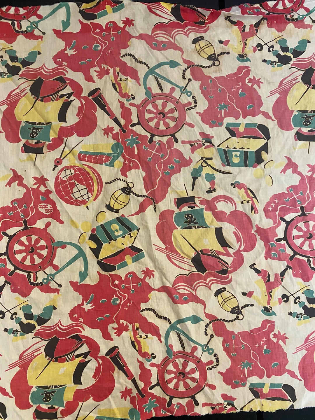 Vintage Pirate Fabric Remnant 22 X 24 - Etsy