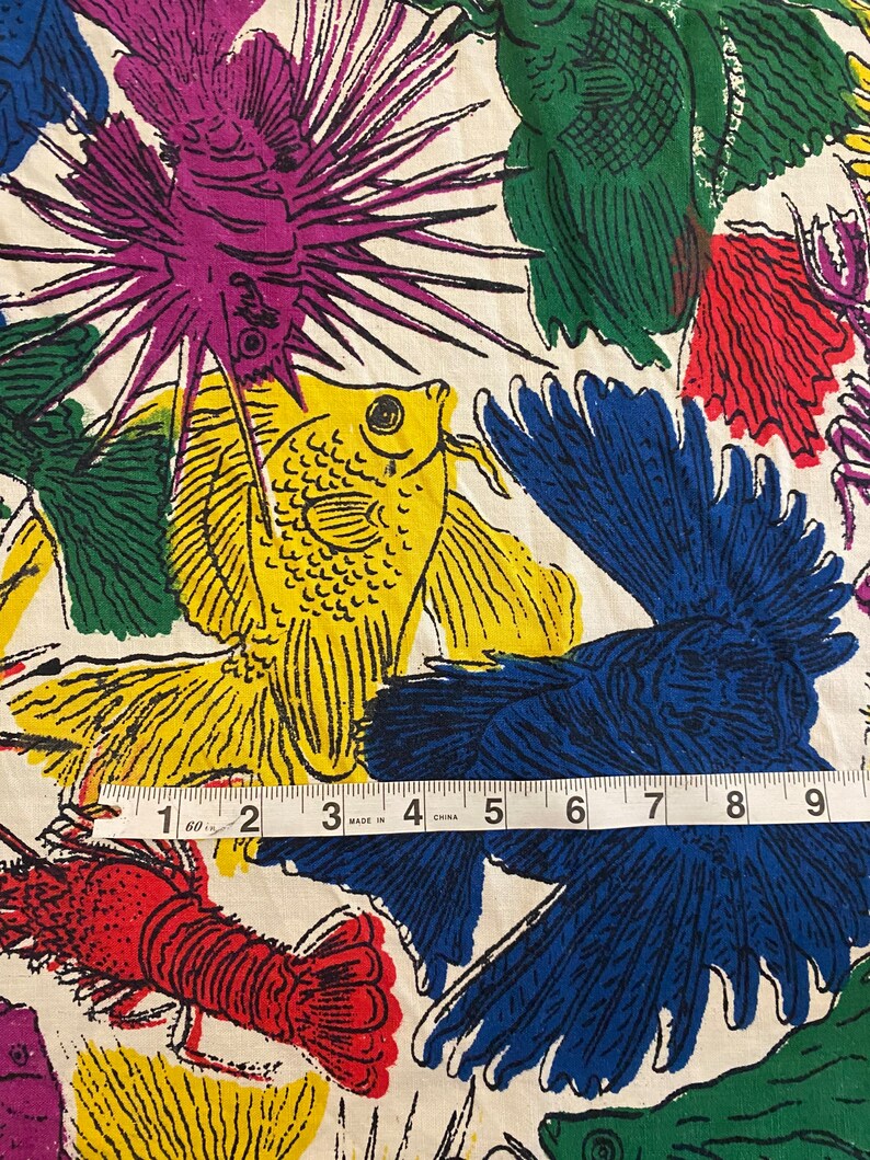 Vintage Aquatic Cotton Fabric Large Print 20" X 34" Brights Lobster ...