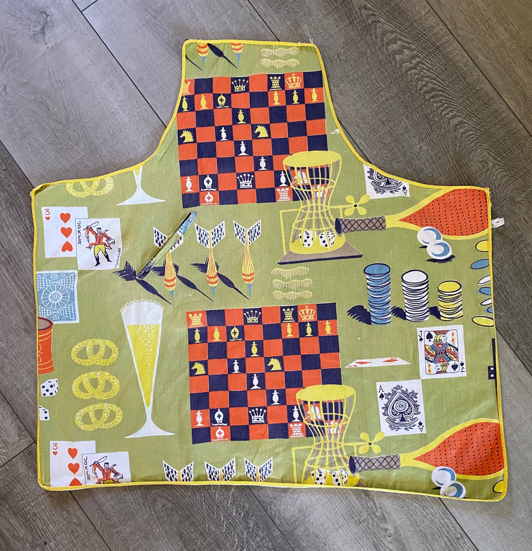 Men's Vintage Kay Shannon Apron With Games, Beer Cards Novelty Pattern ...