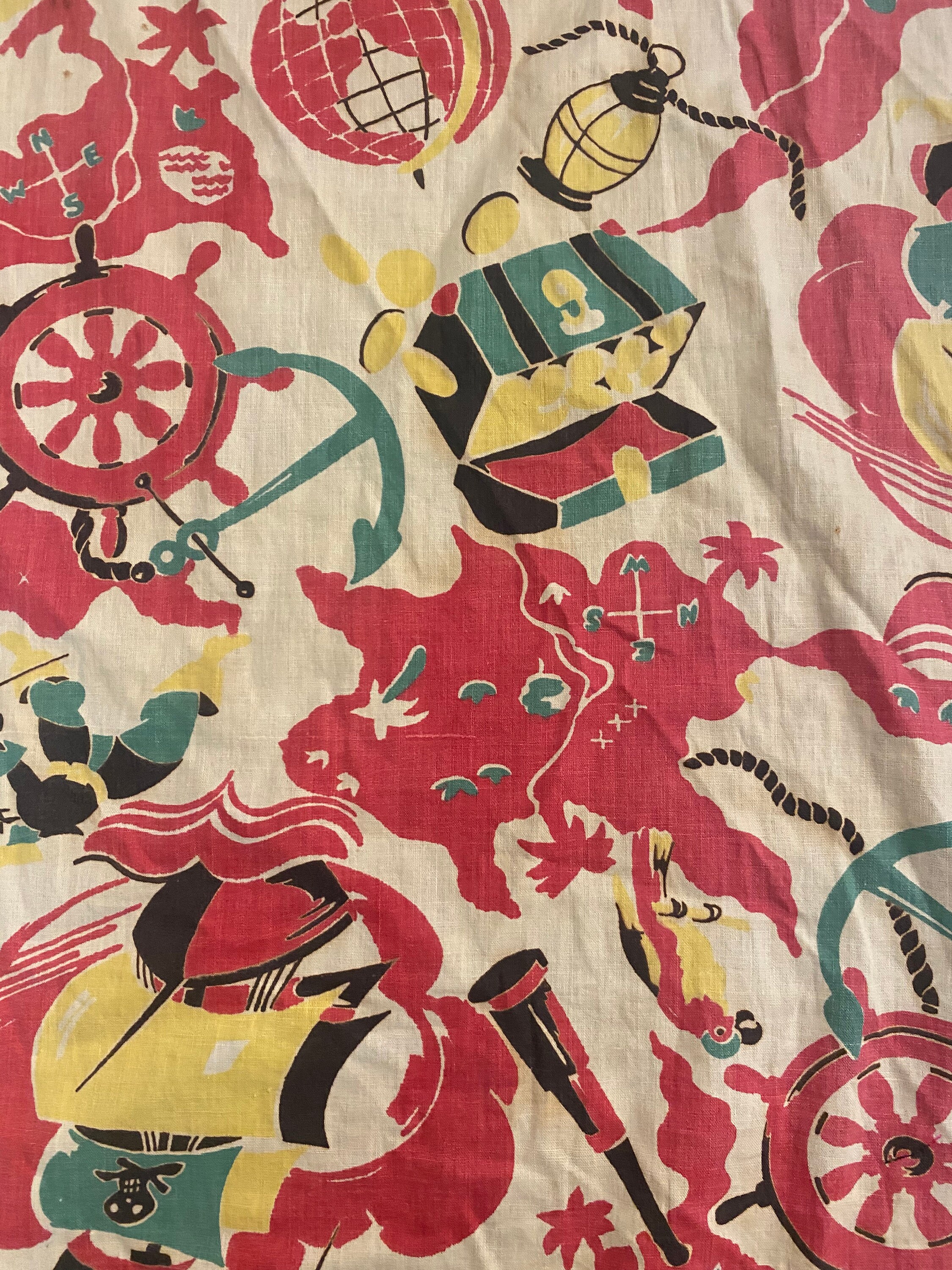 Vintage Pirate Fabric Remnant 22 X 24 - Etsy