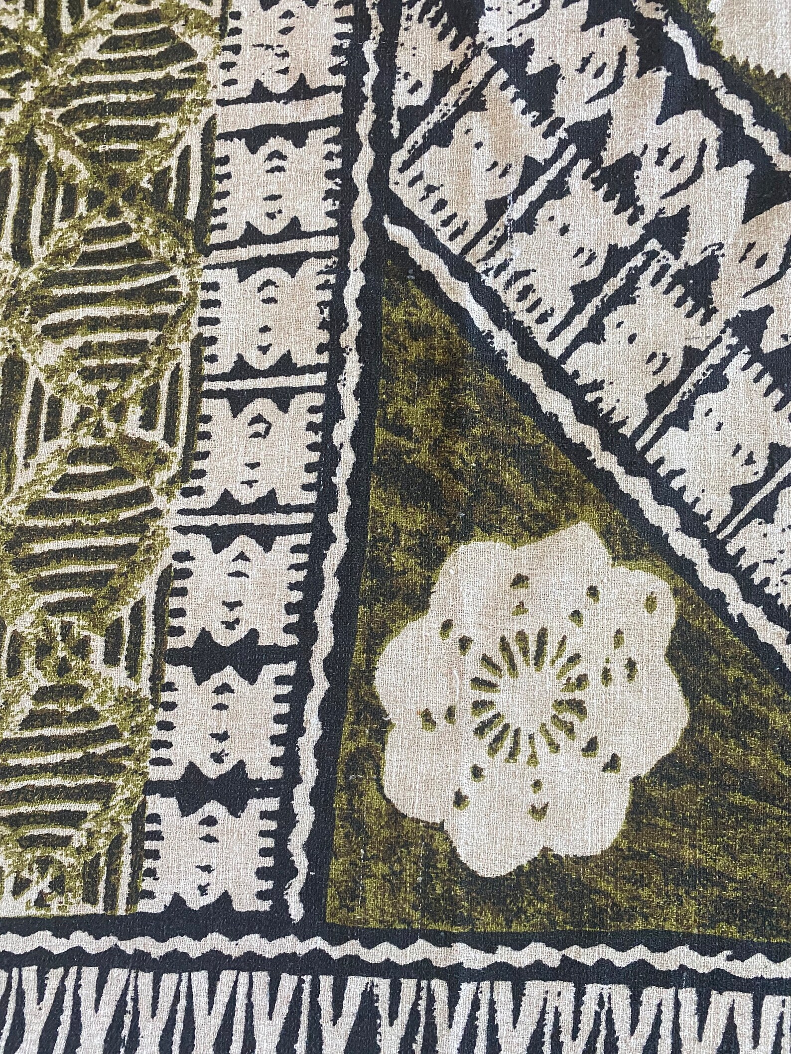 Lot of 3 Vintage Barkcloth Hawaiian Prints. Fabric Remnants. Olive ...