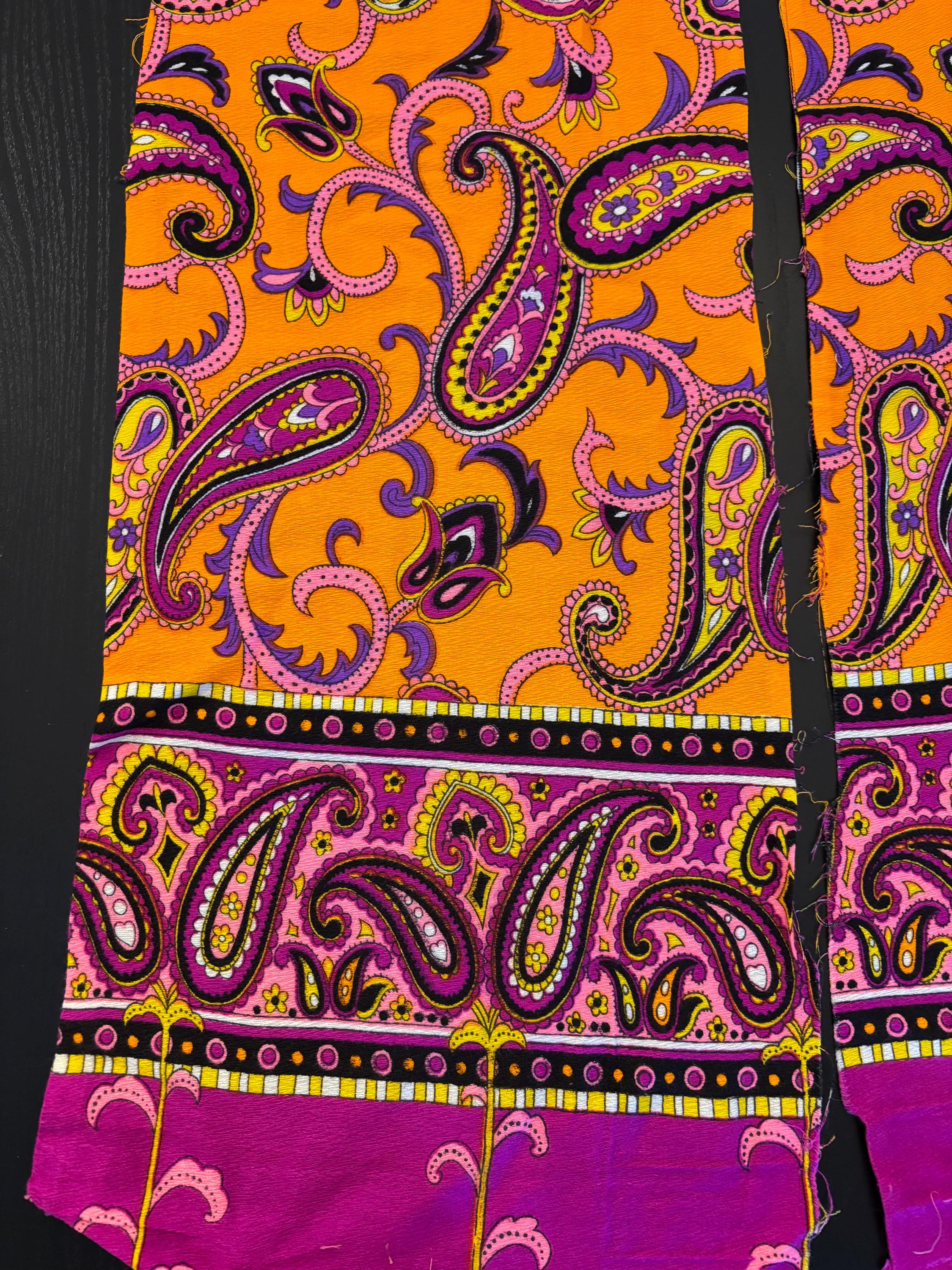 Lot of 2 Vintage 1960’s Paisley Prints Backcloth Remnants. Orange ...