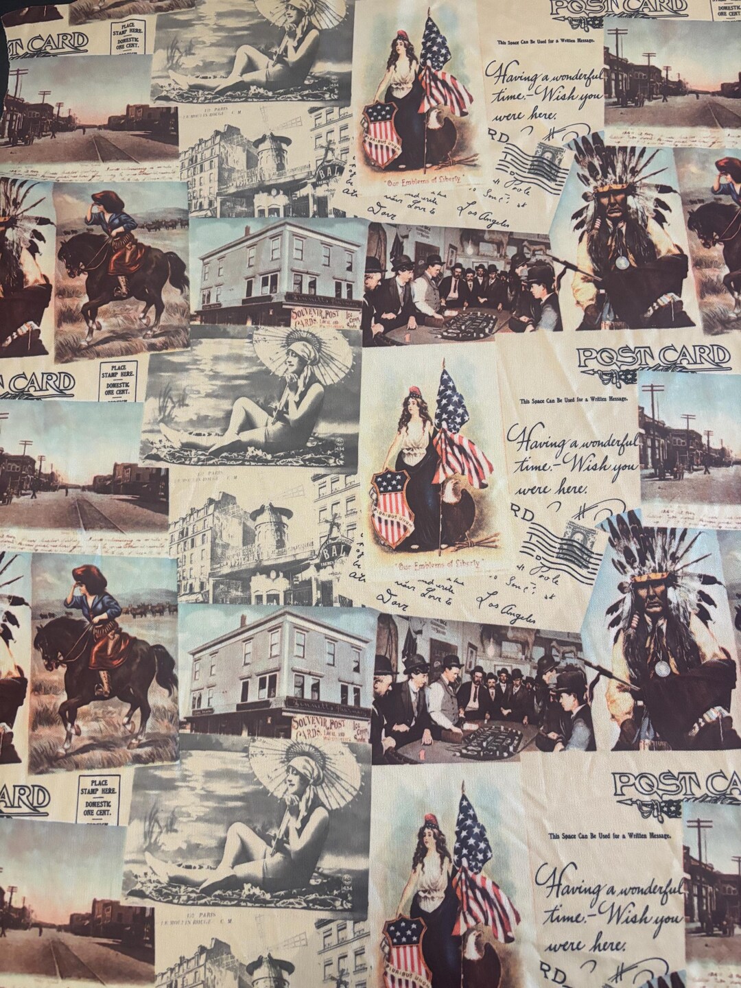 Vintage Postcard Collage Print: Lady Liberty, Native American, Wild ...
