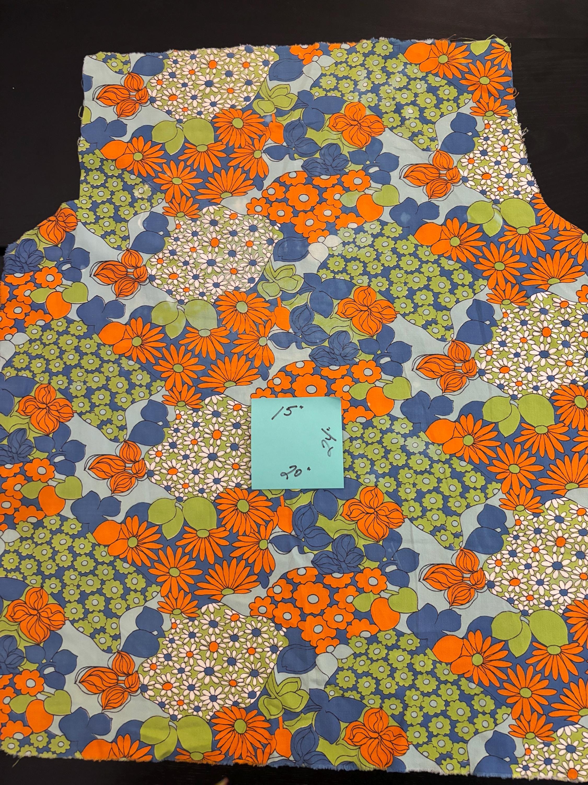 Vintage Flower Power Fabric Remnant. 60s/70s Orange Green Blue - Etsy