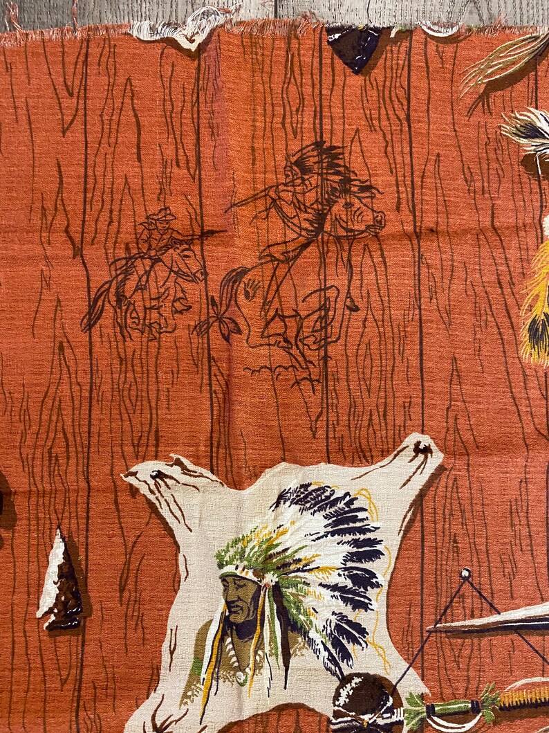 Vintage 40's/50's Barkcloth Indian Fabric Remnant. Wood Grain Panel ...